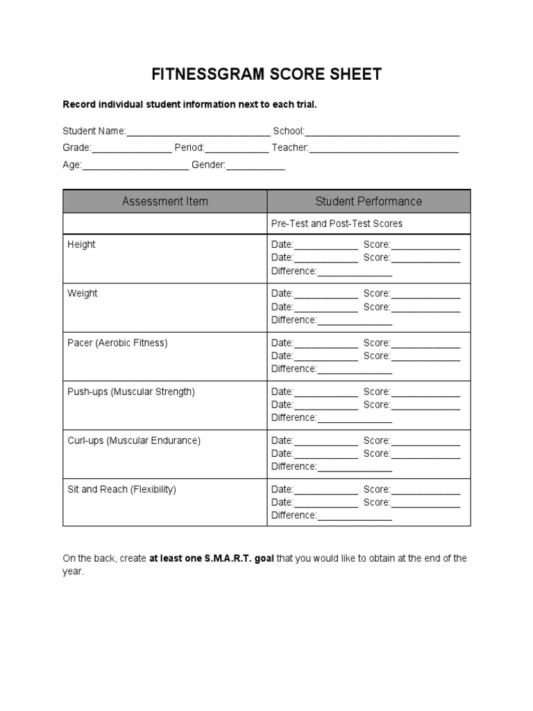 Fitnessgram Assessment Sheet | PDF | Sports & Recreation