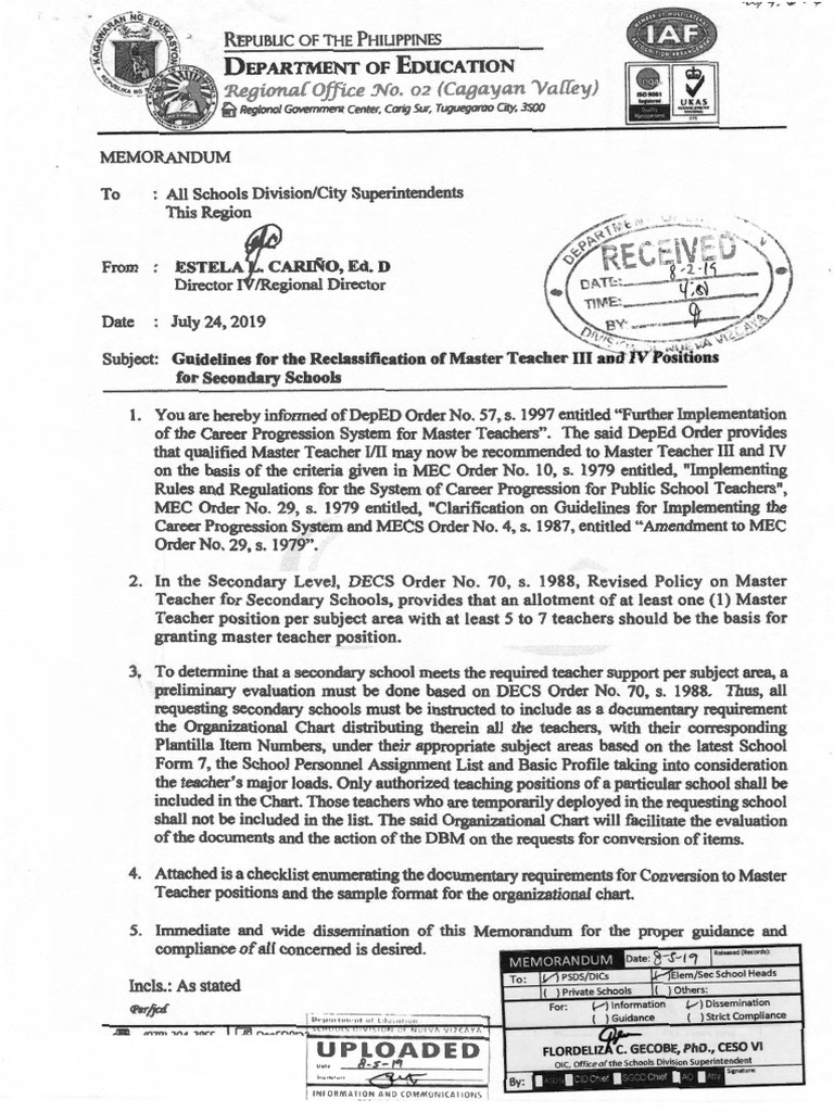 2019-08-05 - Guidelines For The Reclassification of Master Teacher III ...