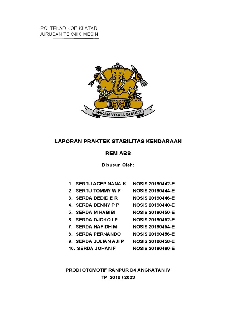 Poltekad Kodiklatad Jurusan Teknik Mesin: Laporan Praktek Stabilitas ...