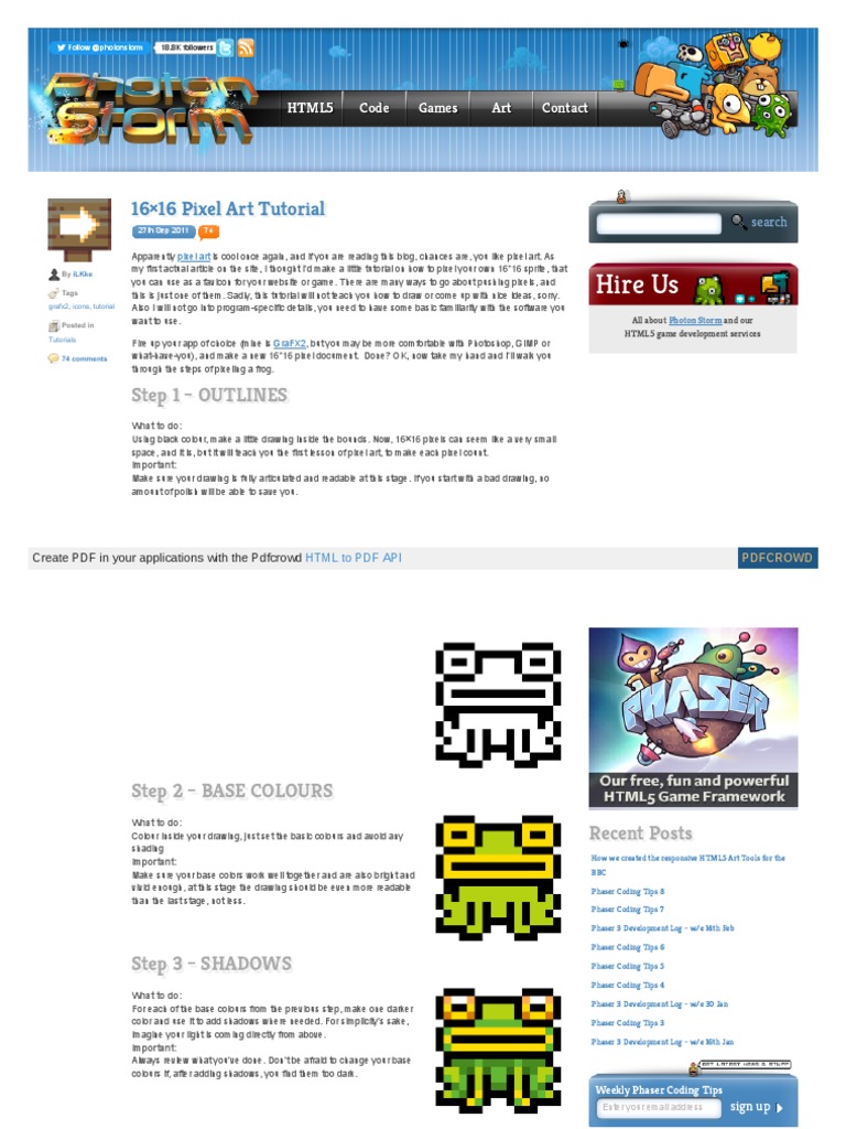 WWW Photonstorm Com Art Tutorials Art 16x16 Pixel Art Tutori | PDF ...