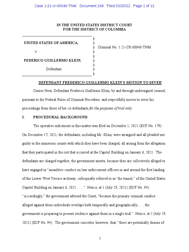 Motion To Sever Federico Klein | PDF