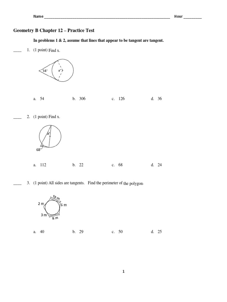 Geometry B Chapter 12 Practice Test | PDF | Circle | Geometric Shapes