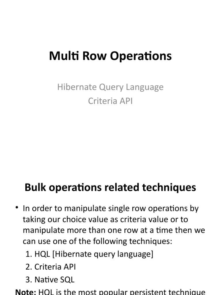 Multi Row Operations: Hibernate Query Language Criteria API | PDF | Parameter (Computer ...