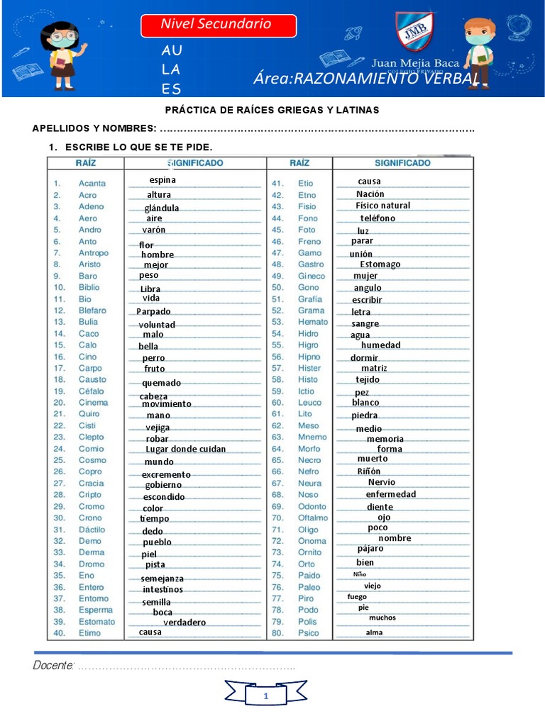 Práctica de Raíces Griegas y Latinas | PDF