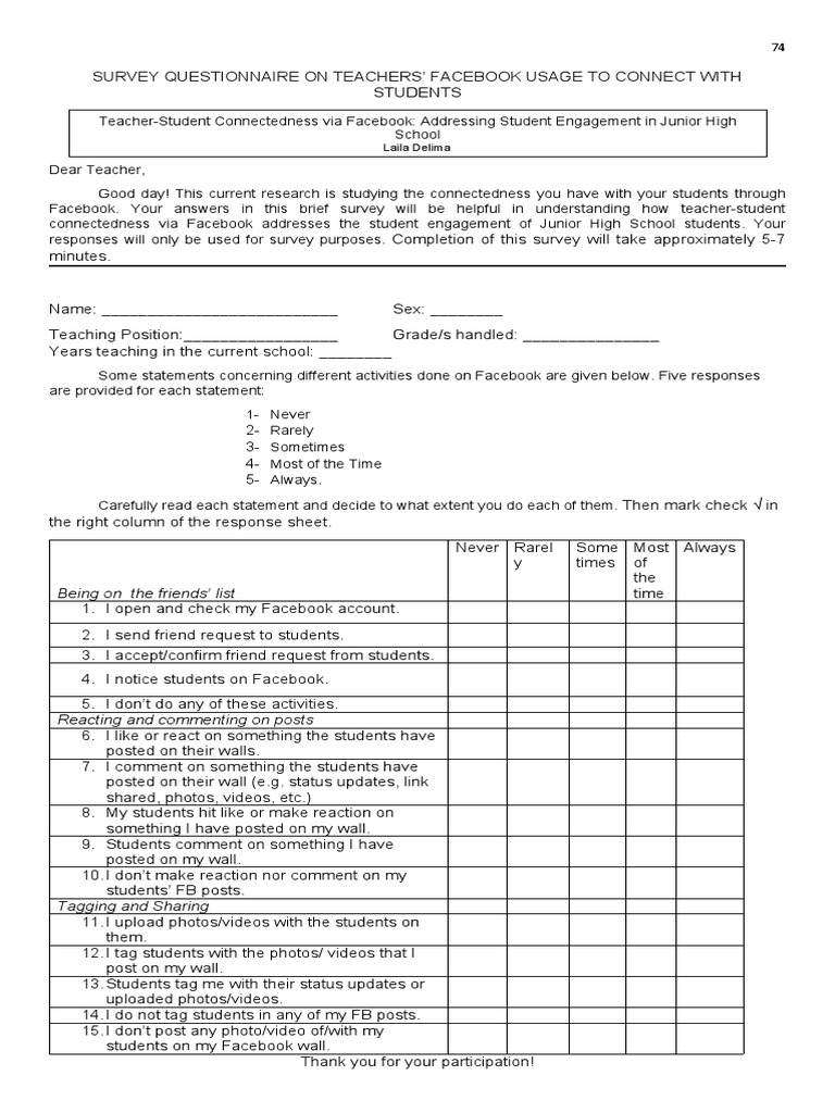 Sample Appendix Quantitative Research Pdf Facebook Interview