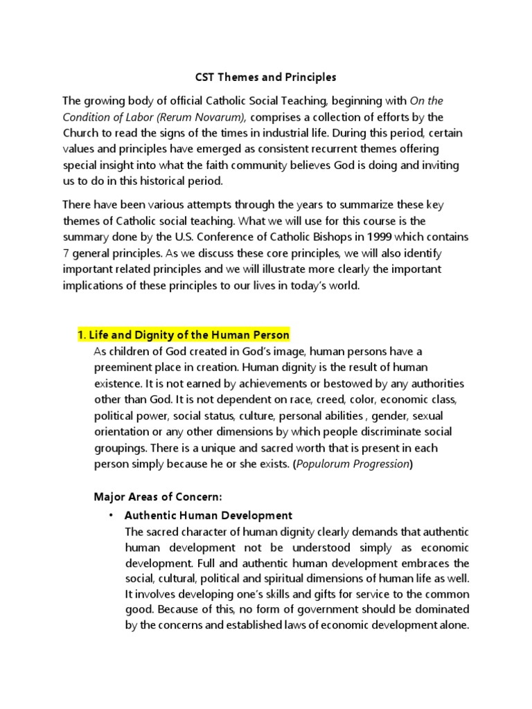 CST Themes and Principles: Condition of Labor (Rerum Novarum), Comprises A Collection of Efforts ...