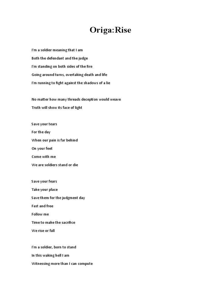 Origa:Rise Soldier Anthem | PDF