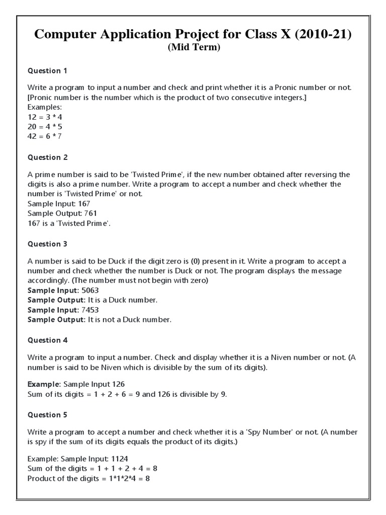 Computer Application Project For Class X (2010-21) : (Mid Term) | PDF ...
