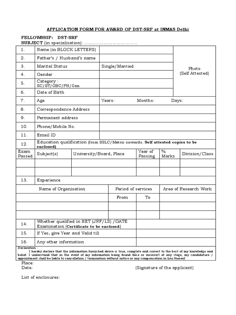 Application Form for Dst Srf (1) | PDF