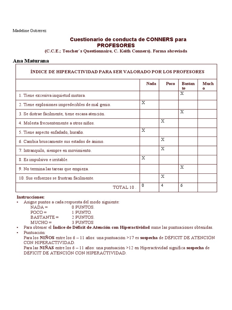 Escala de Conners para Tdah1 | PDF | Desorden hiperactivo y deficit de ...