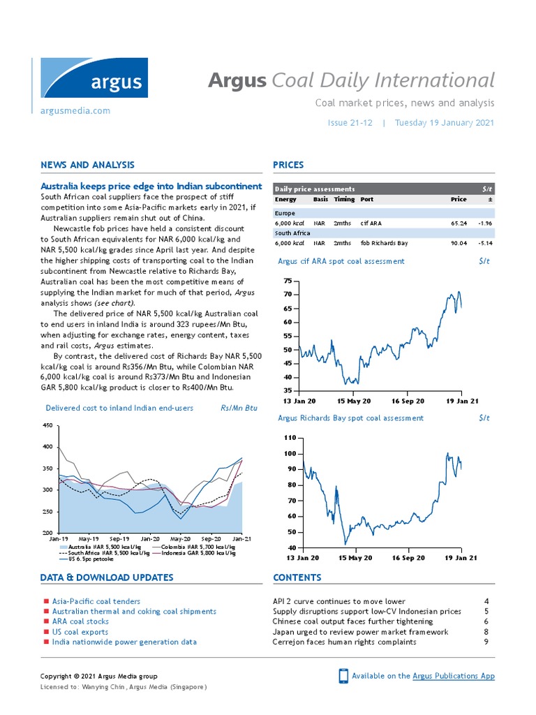 Argus COA Sample Report Coal (2021!01!19) | PDF | Coal | Liquefied ...