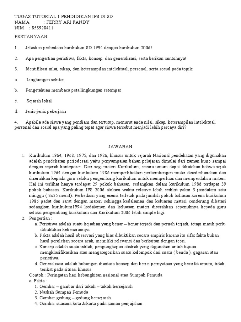 Tugas Tutorial 1 Pendidikan Ips Di SD | PDF | Kajian Bahasa Asing