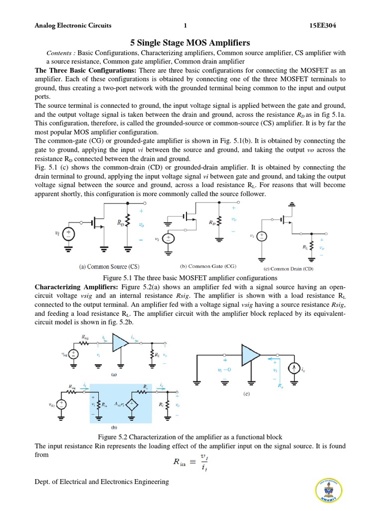 5single Stage MOS Amplifiers | PDF | Amplifier | Mosfet