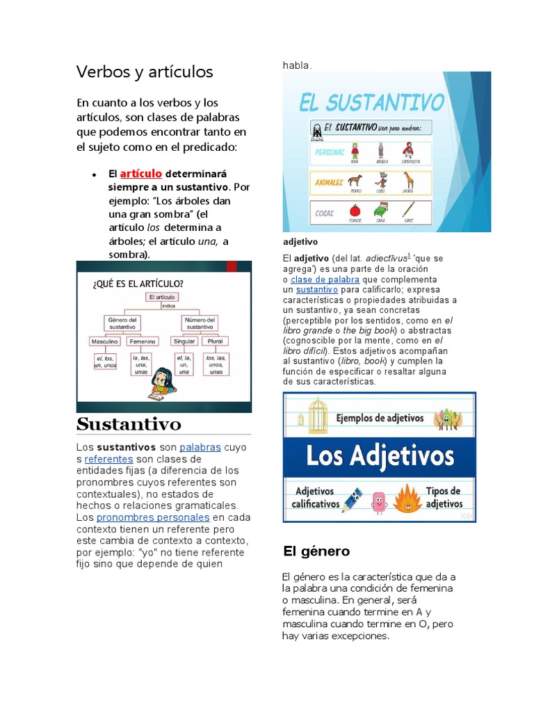Verbos y Artículos | PDF | Sustantivo | Adjetivo