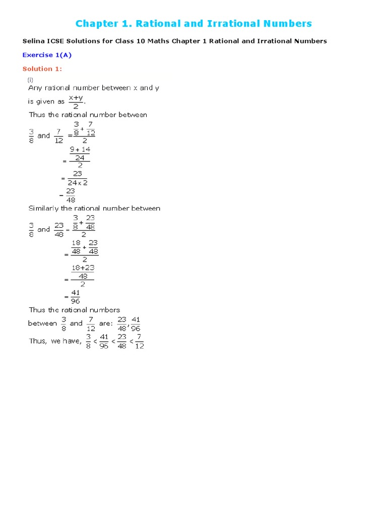 Selina Concise Maths Solutions Class 9 Chapter 1 Rational and ...