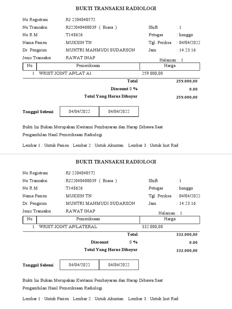 Radiology Transaction Receipt | PDF