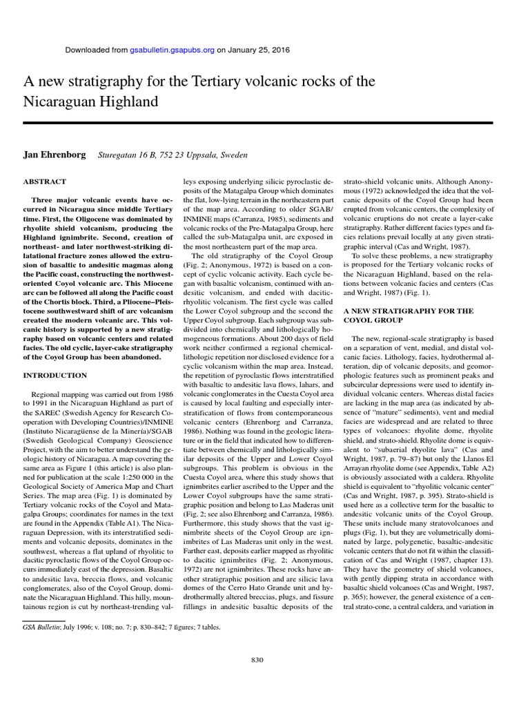 A New Stratigraphy For The Tertiary Volcanic Rocks of The Nicaraguan ...