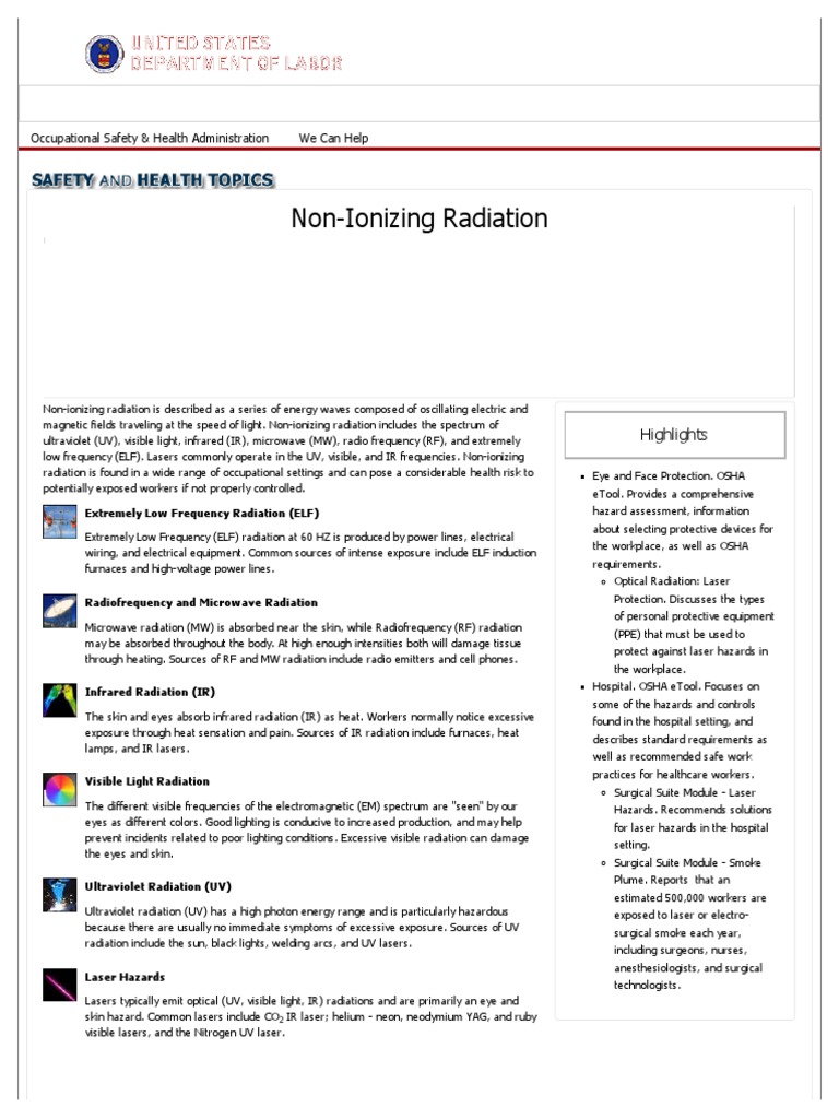 OSHA Guide to Non-Ionizing Radiation Protection | PDF | Occupational ...