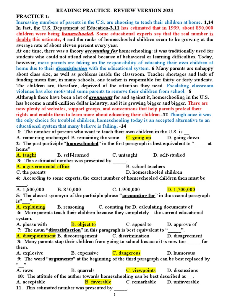 1 Reading Practice Handout | PDF