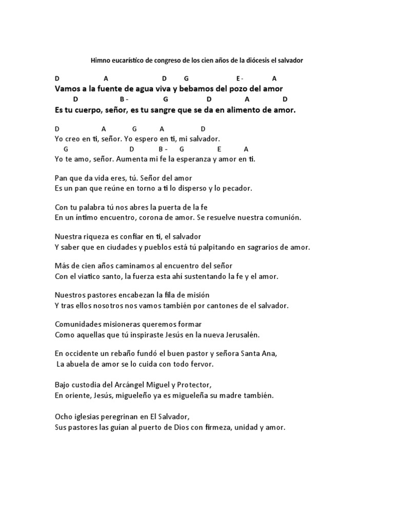 Himno eucarístico de congreso de los cien años de la diócesis el salvador | PDF