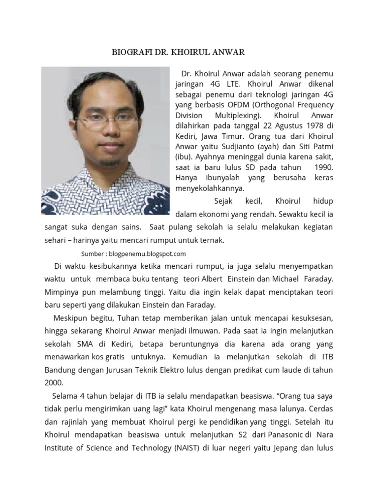 Biografi DR - Khoirul Anwar (Tugas Bindo1) | PDF