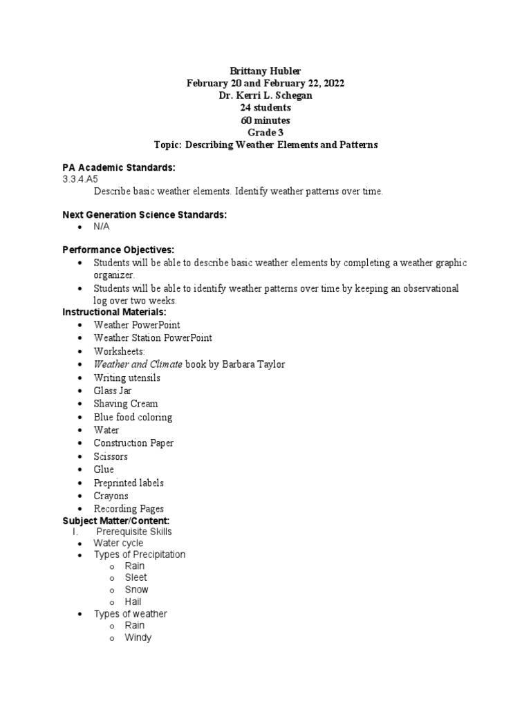Lesson Plan One | PDF | Weather | Precipitation