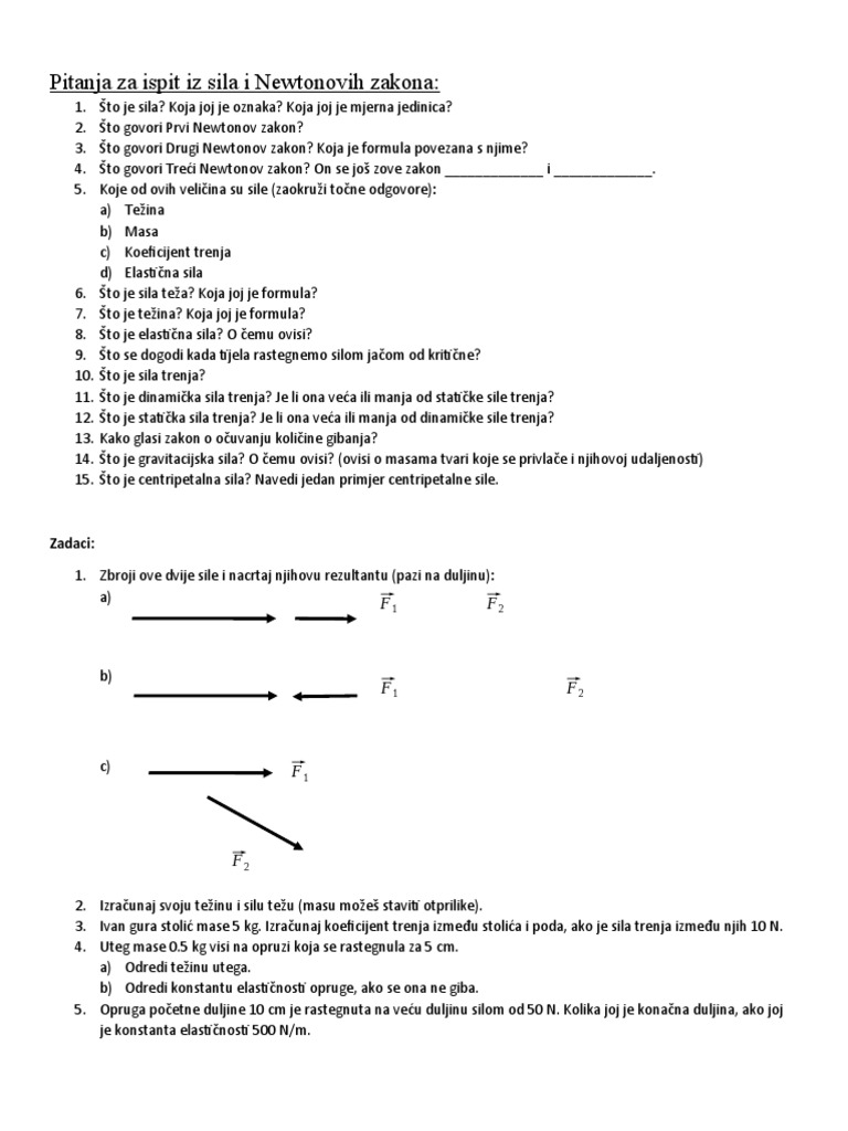 Fizika 1 Ispit 2 Vježba | PDF