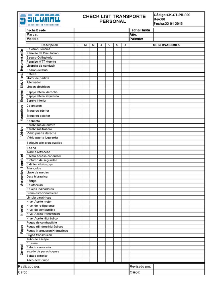 Check List - 06 Bus Transporte Personal | PDF | Bienes manufacturados ...