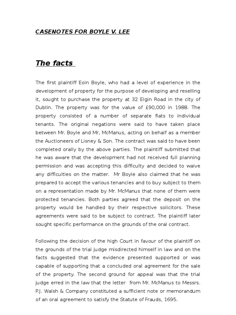 Boyle v. Lee Case Note | PDF | Leasehold Estate | Supreme Courts