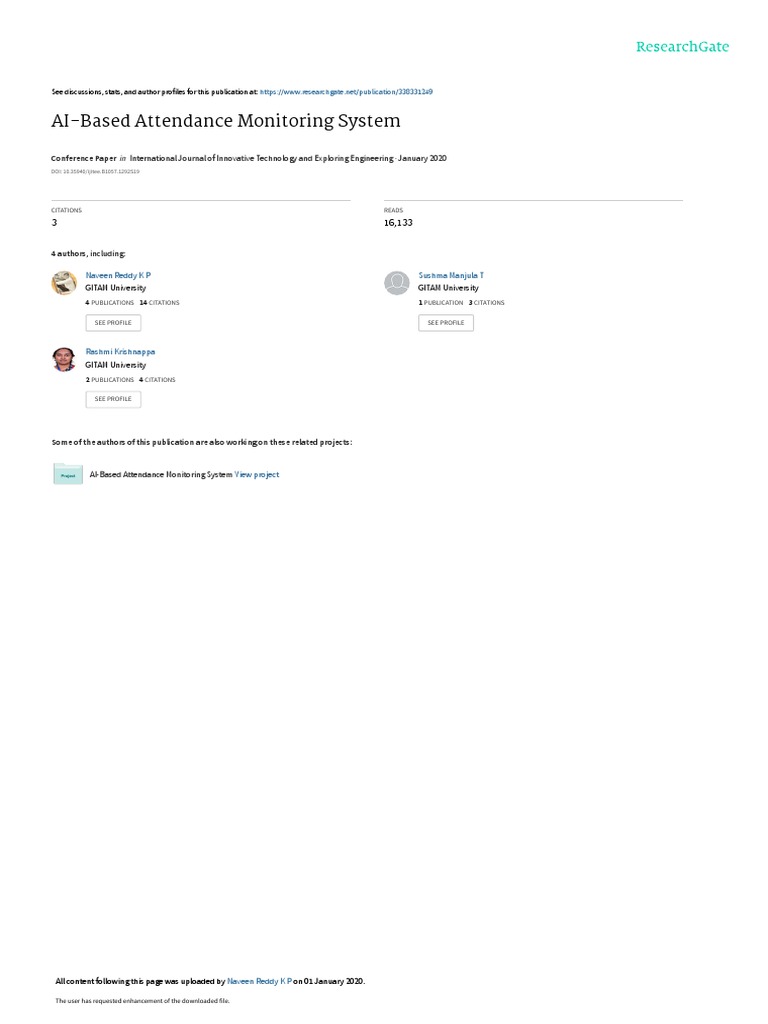 AI-Based Attendance Monitoring System | PDF | Surveillance | Face