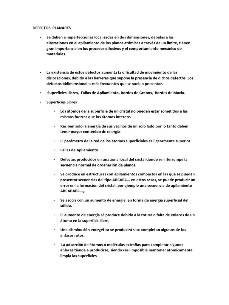Defectos Planares y Volimetricos | PDF | Enlace químico | Cristal