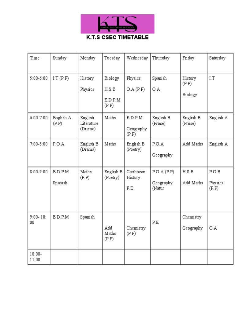 K.T.S CSEC Timetable 2025 | PDF | Language Arts & Discipline