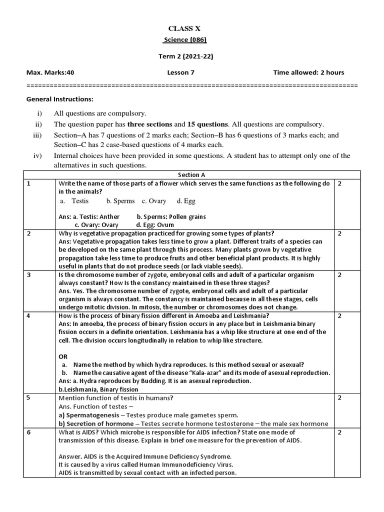 CLASS X Sample Paper Bio Term 2 With Answers | PDF | Dominance ...