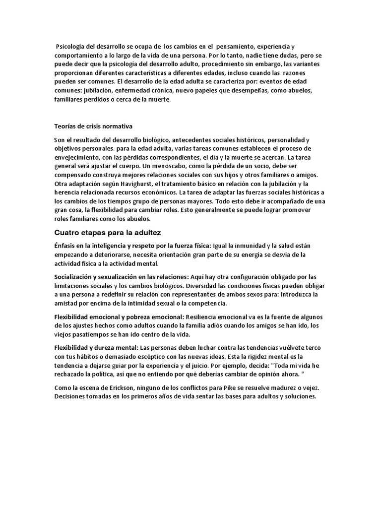 Reporte Psicología Del Desarrollo en La Edad Adulta | PDF | Adultos | Vejez