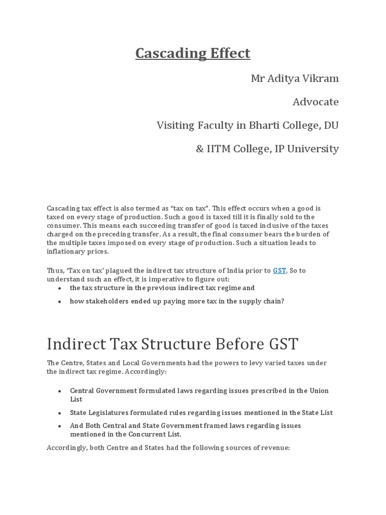 Cascading Effect: Indirect Tax Structure Before GST | PDF | Value Added ...
