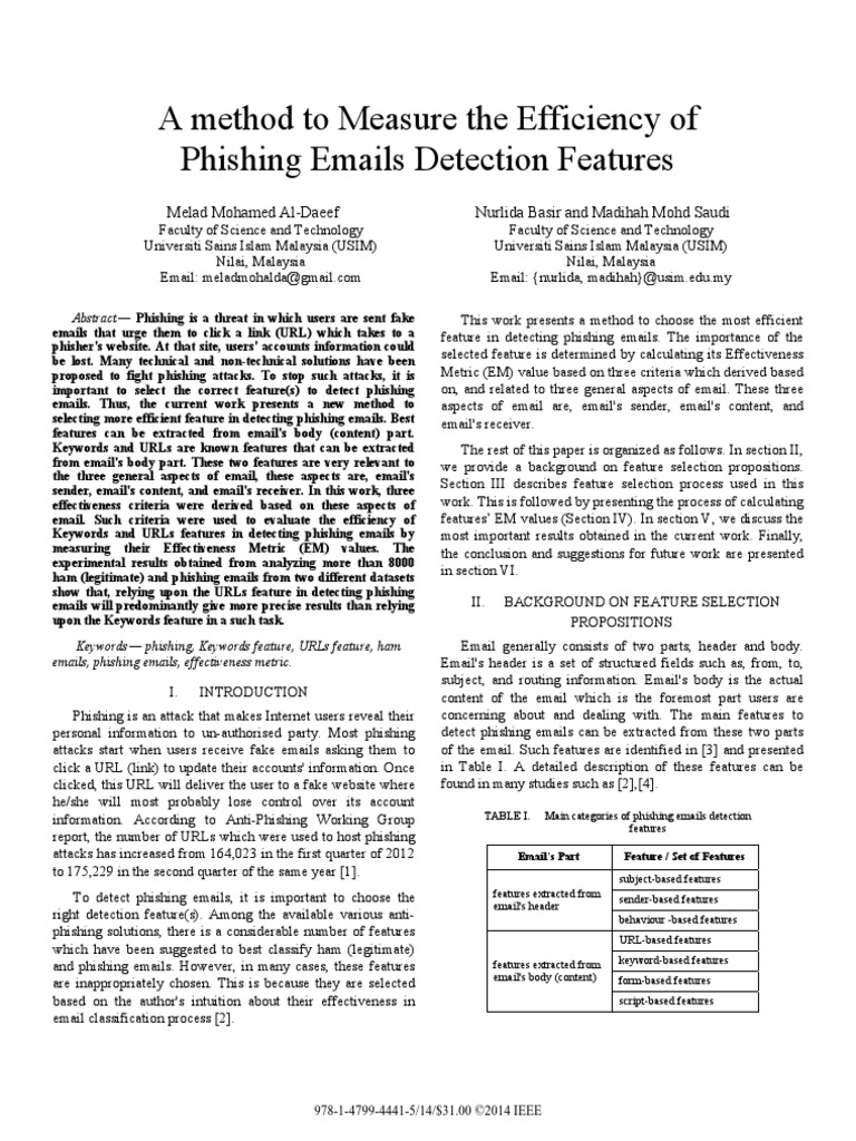 A Method To Measure The Efficiency of Phishing Emails Detection Features | PDF | Phishing ...