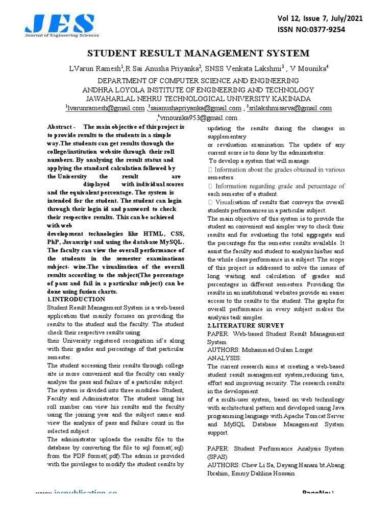 Analysis of a Student Result Management System Using Modern Web ...