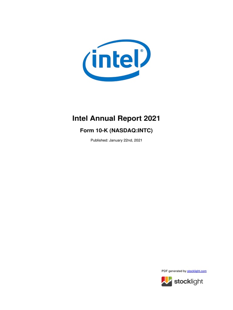 Intel Annual Report 2021: Form 10-K (NASDAQ:INTC) | PDF | Intel | Form 10 K