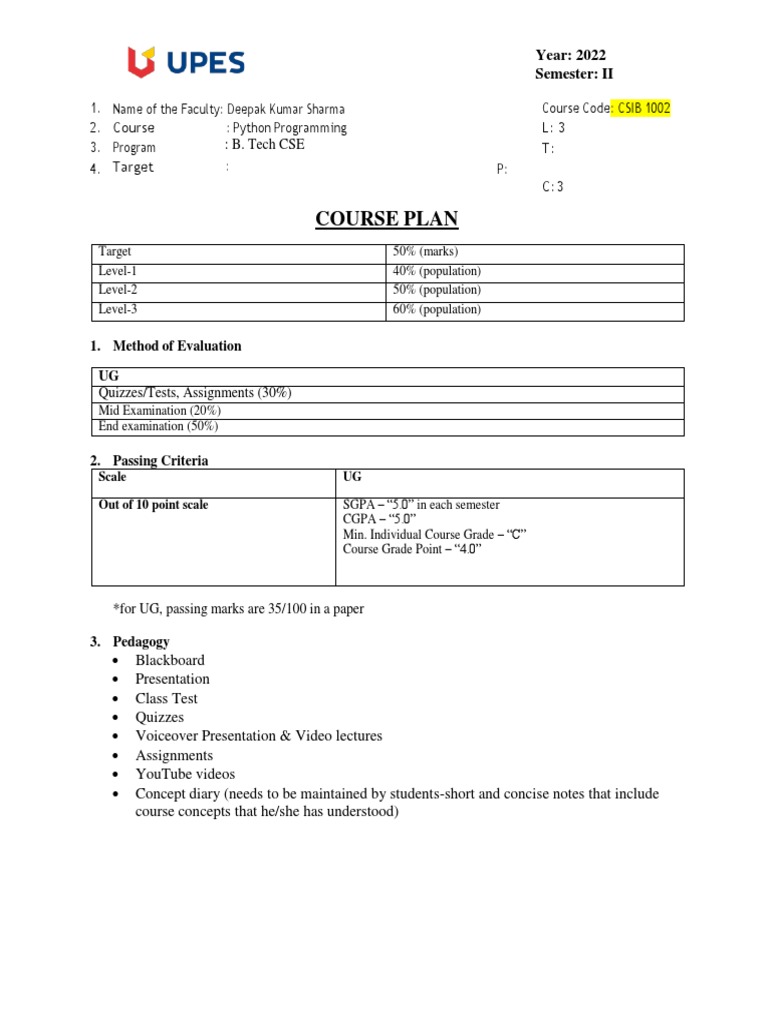 Course Plan - Python 2022 | PDF