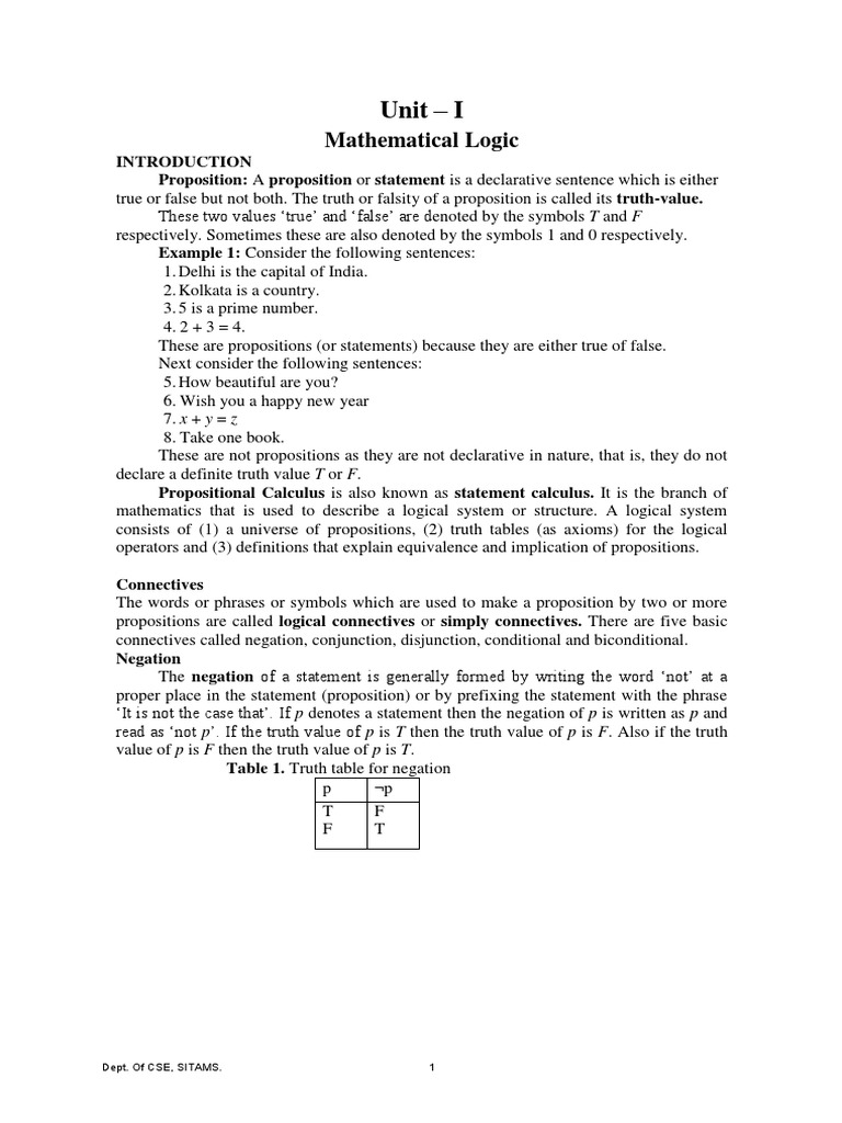 UNIT-I Mathematical Foundations of Computer Science | PDF