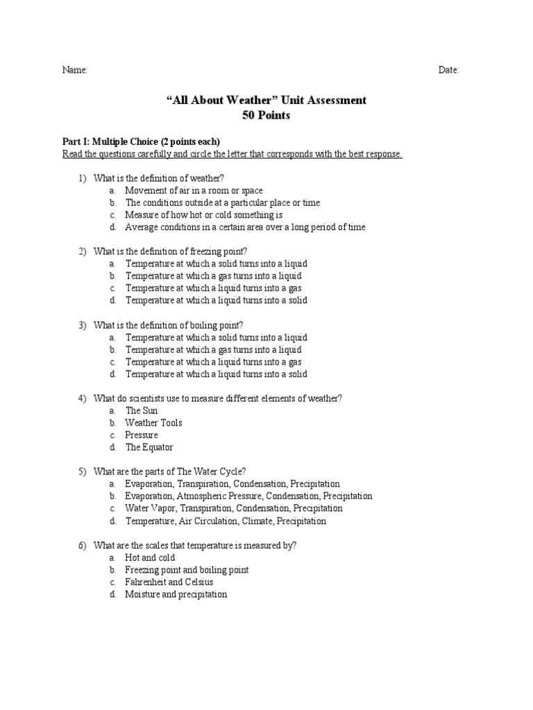 All About Weather Unit Summative Assessment | PDF | Water Vapor ...