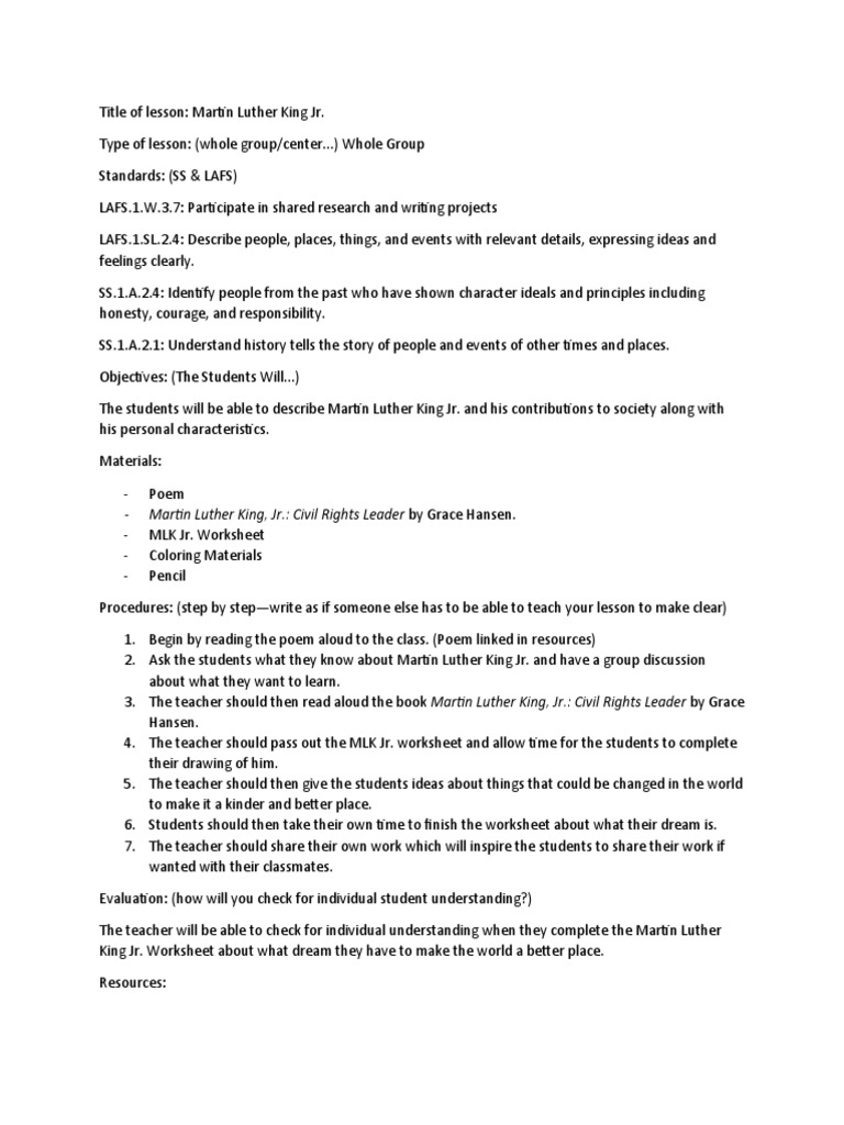 MLK JR Lesson Plan Day 3 | PDF