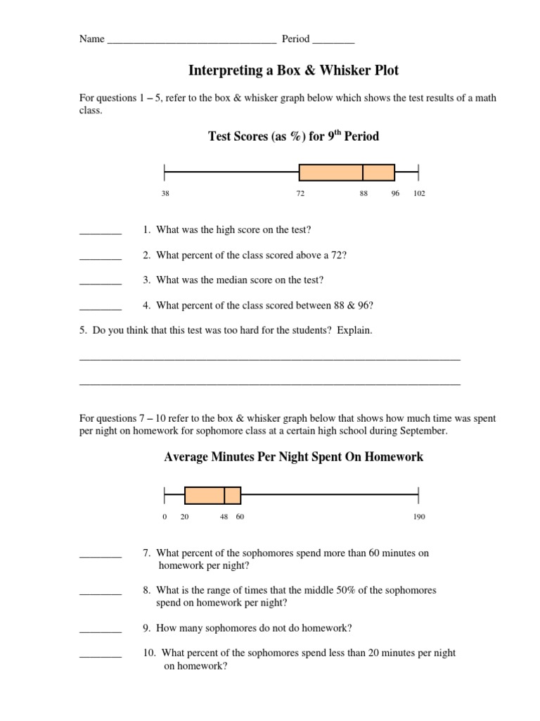Box and Whisker Interpretation Worksheet ANSWERS AND BLANK | PDF | Quartile