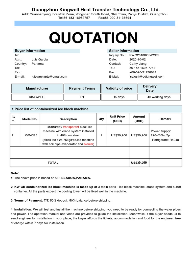 Ice Machine Quotation for Panama | PDF | Ice | Air Conditioning