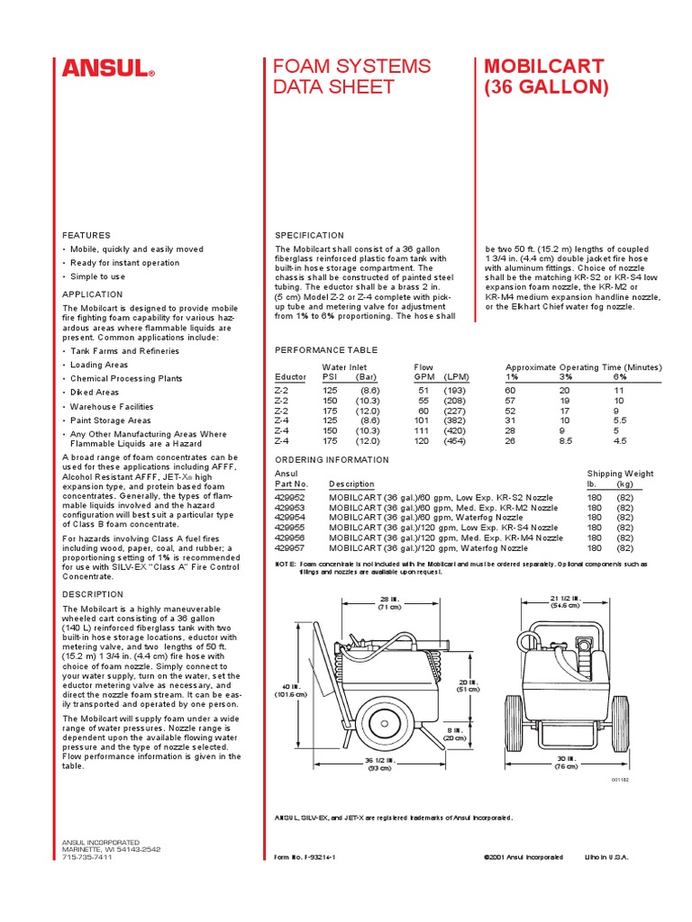 Ansul: Foam Systems Data Sheet | PDF | Fire Sprinkler System | Chemical ...