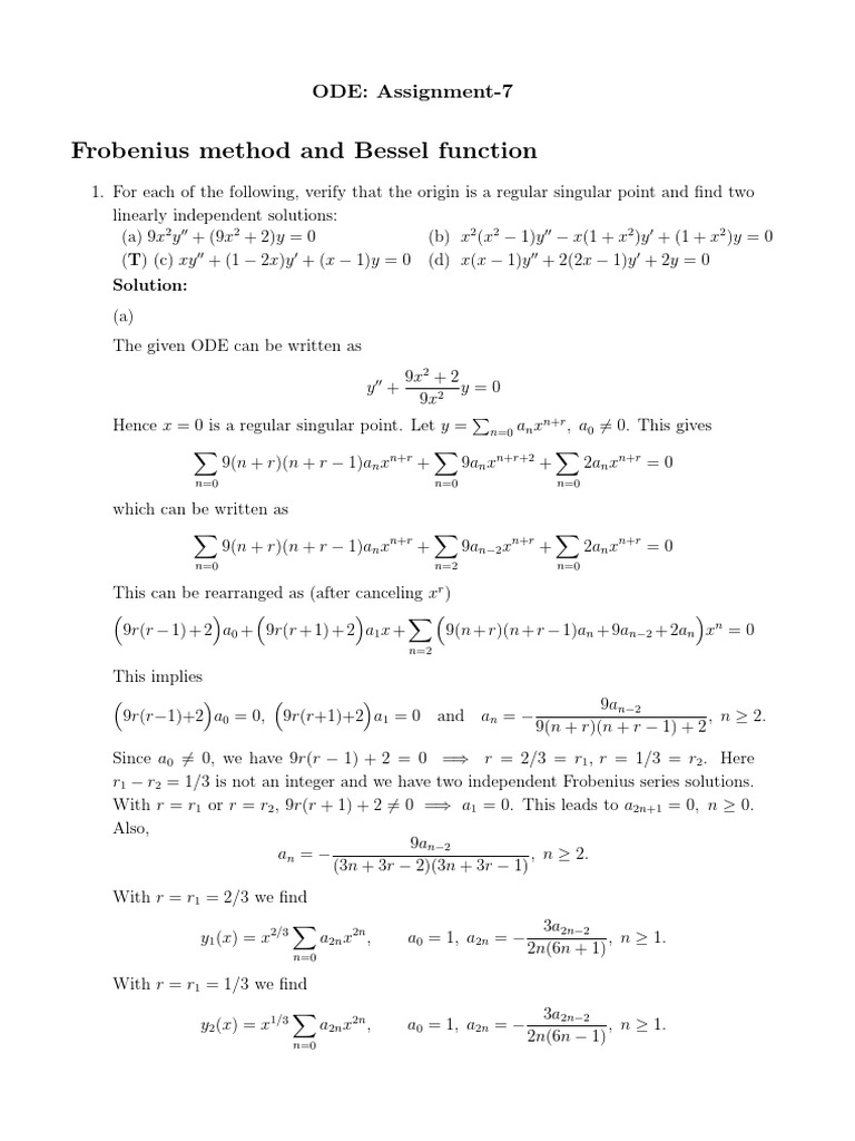 Frobenius Method and Bessel Function: ODE: Assignment-7 | PDF ...