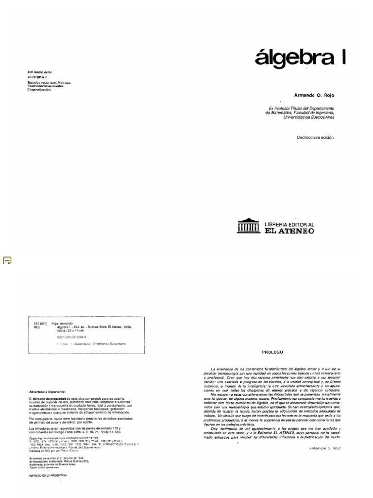 Algebra I - Armando Rojo | PDF