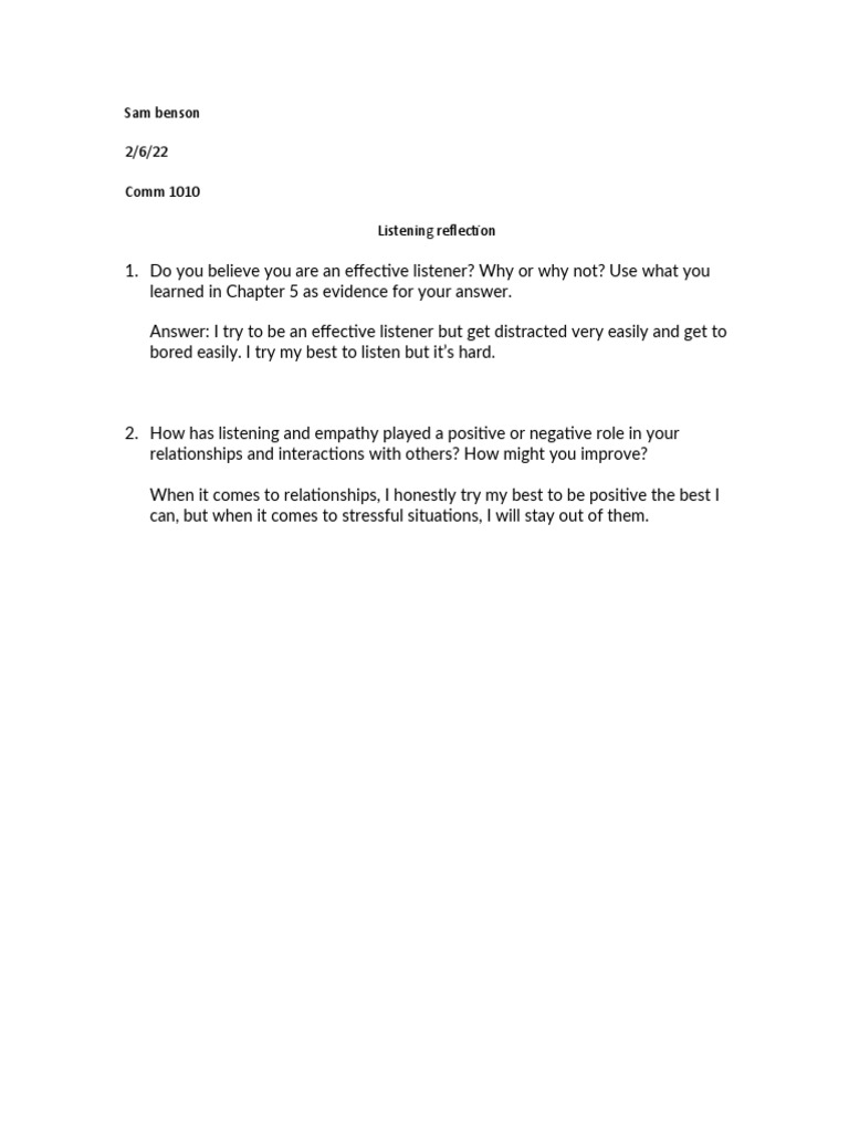 Listening Reflection | PDF