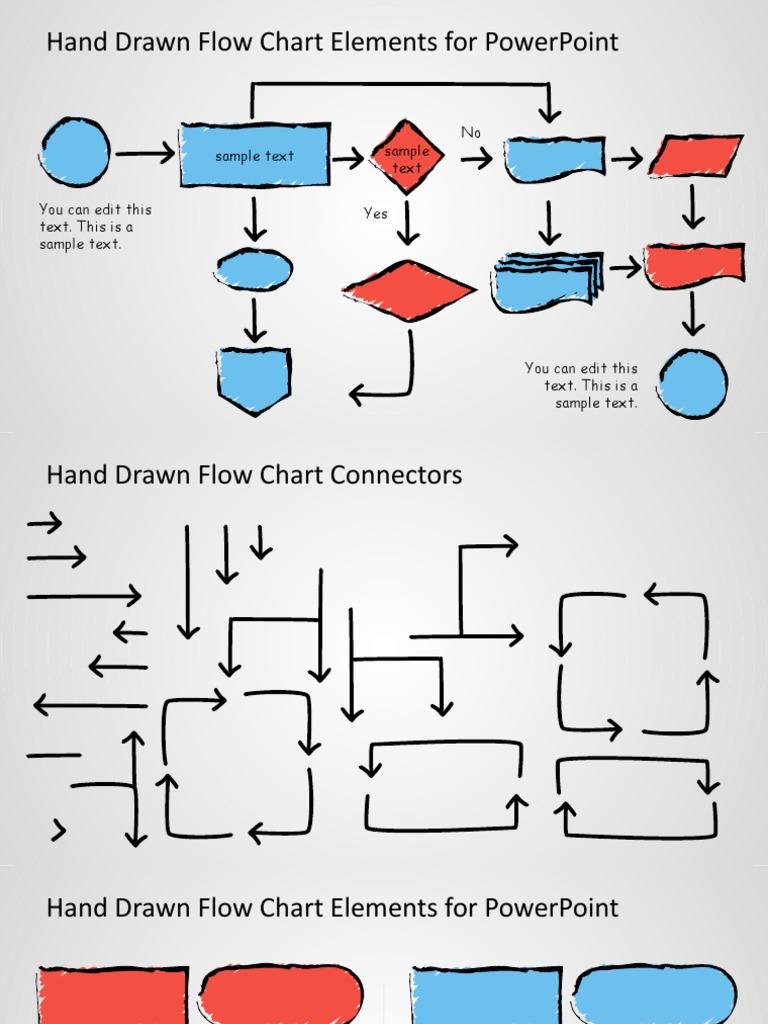 Hand Drawn Flow Chart Elements For Powerpoint: No Sample Text Sample ...