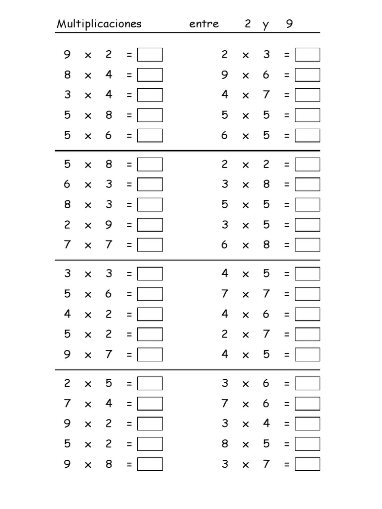 Multiplicaciones Entre 2 y 9 | PDF